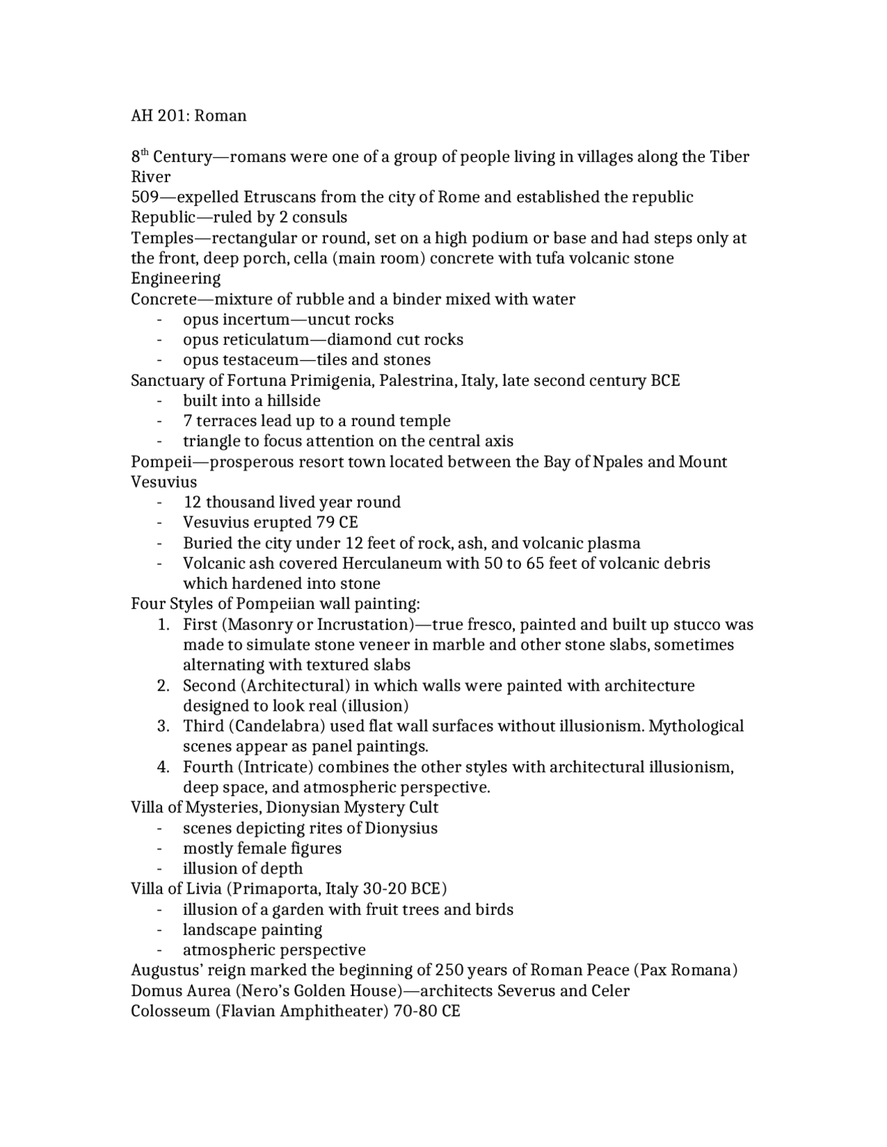 Notes On Roman History Of Art I Ah 201 Docsity