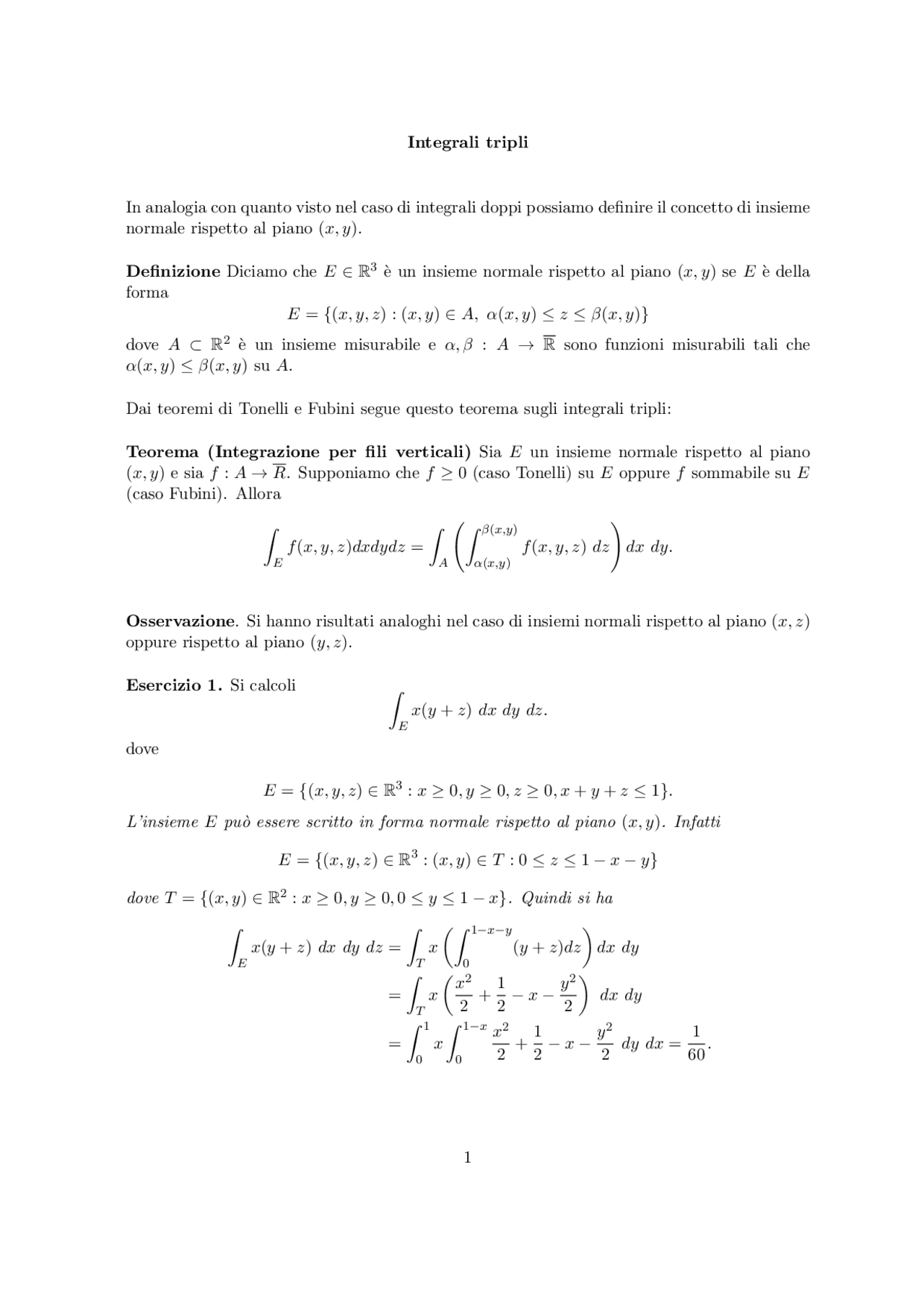 Integrali tripli - Docsity