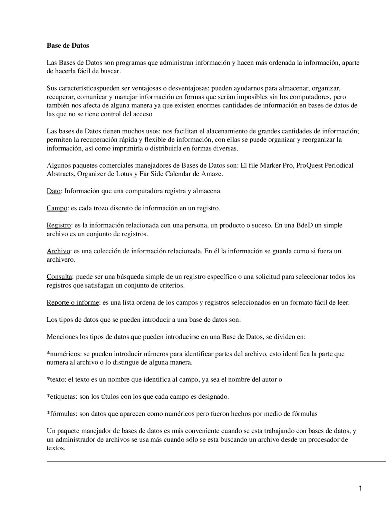 Apuntes Sobre La Base De Datos Docsity