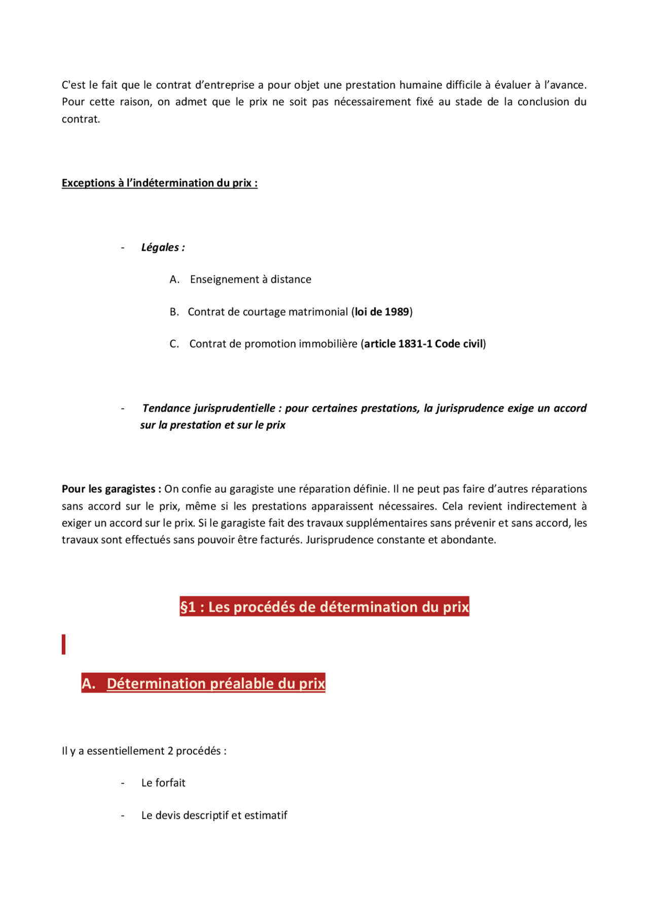 Notes Sur Le Contrat Dentreprise 2° Partie Docsity