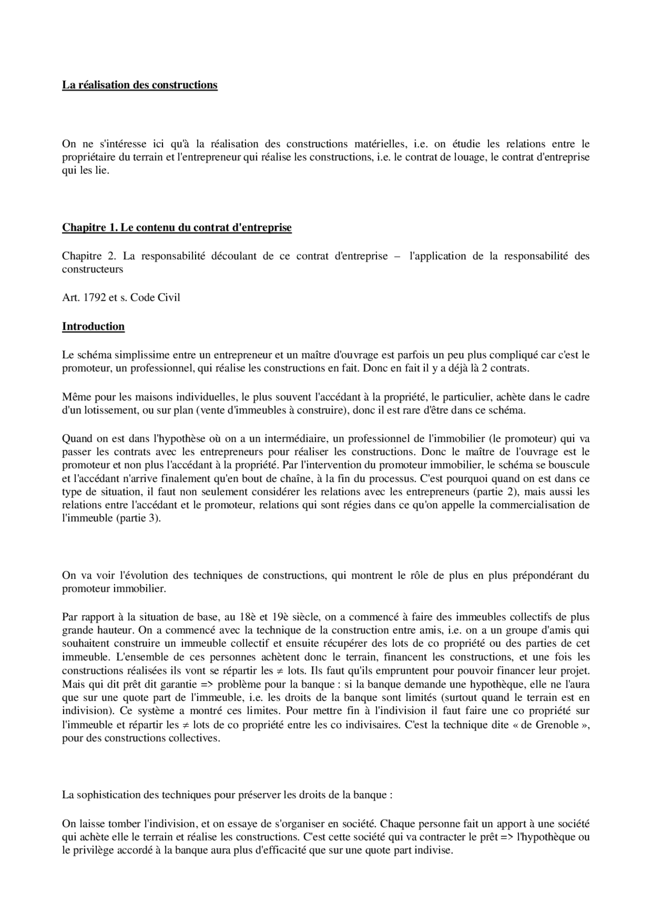 Résumé Sur La Réalisation Des Constructions 1° Partie Docsity