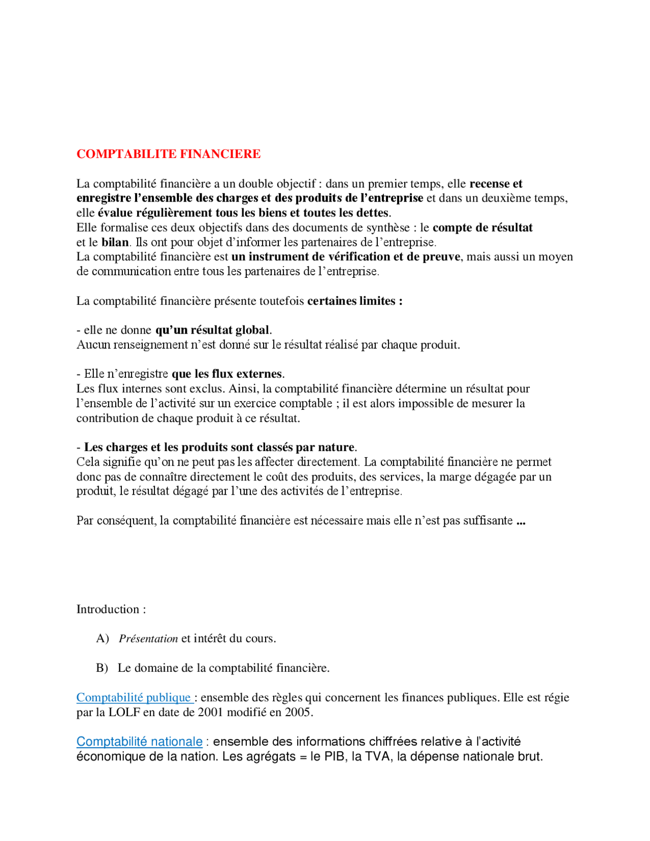 Notes Sur La Comptabilité Financière 1° Partie Docsity