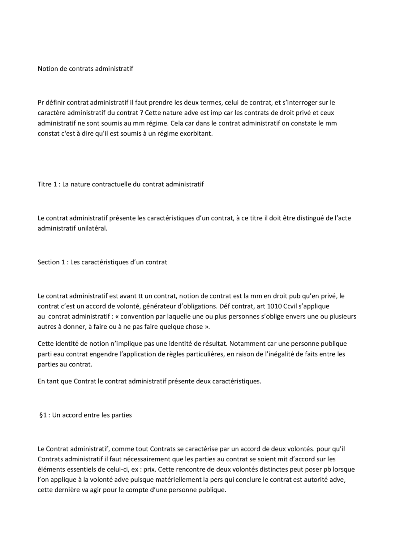 Notes Sur Les Contrats Administratif 1° Partie Docsity
