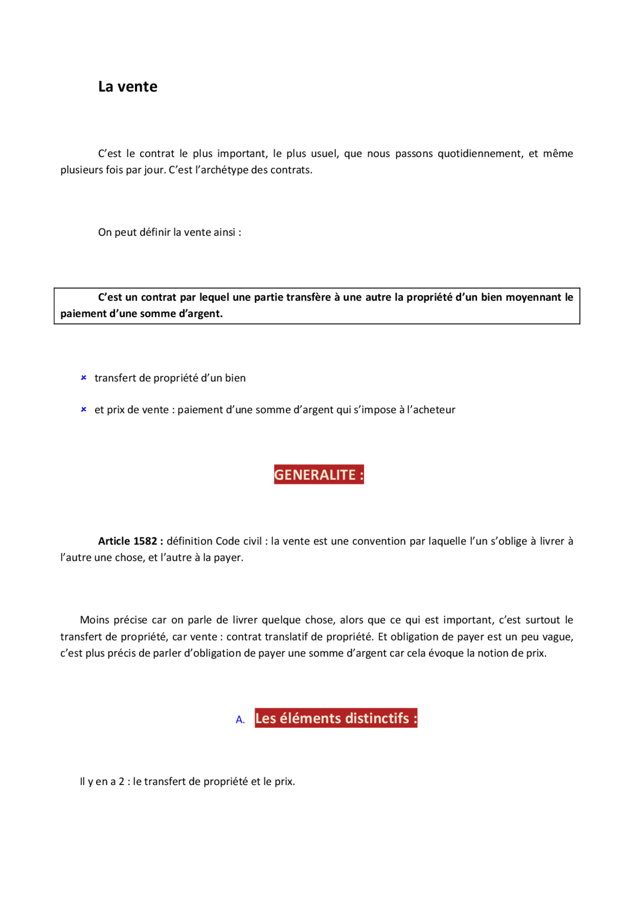 Notes Sur La Vente 1° Partie Docsity