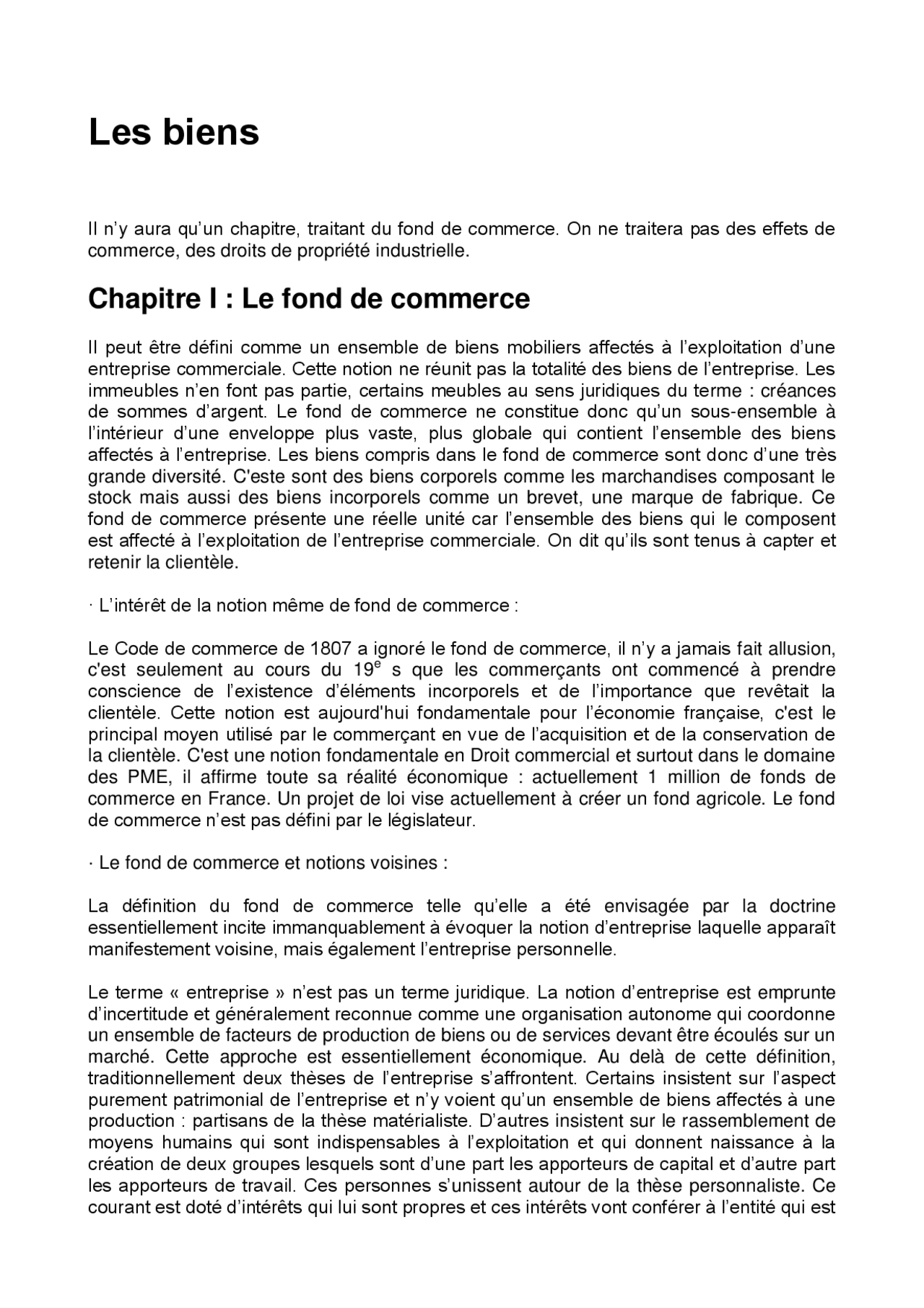Notes Sur Les Biens 1° Partie Docsity