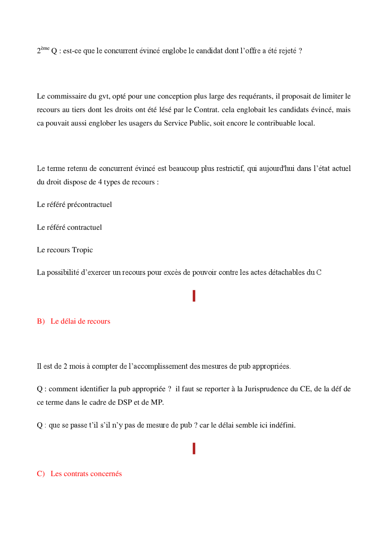Notes Sur Le Contentieux Des Contrats Administratifs 2° Partie Docsity
