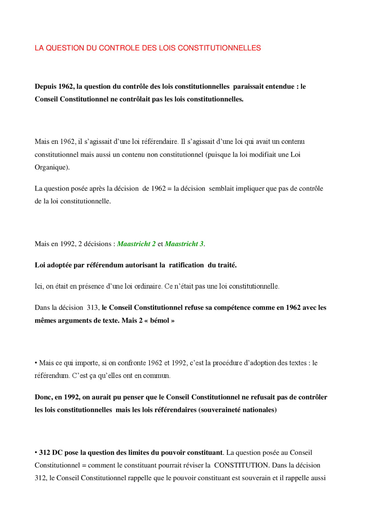 Résumé Sur La Question Du Controle Des Lois Constitutionnelles Docsity