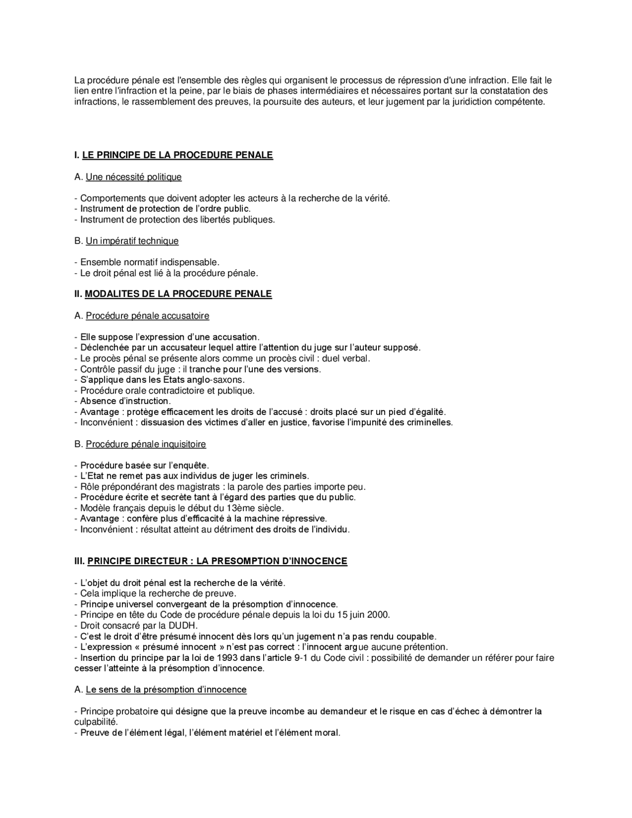 Notes Sur La Procédure Pénale 1° Partie Docsity