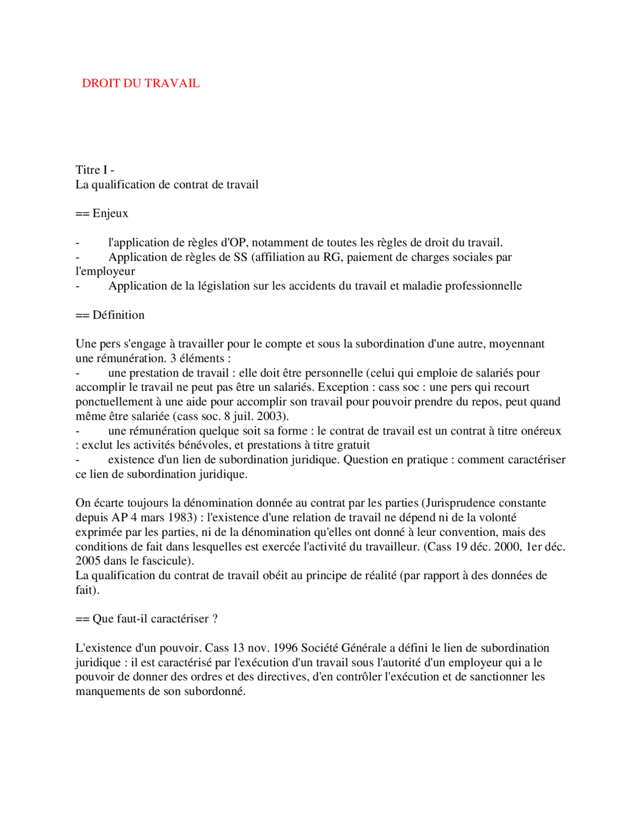 Notes Complètes Sur Le Droit Au Licenciement 1° Partie Docsity
