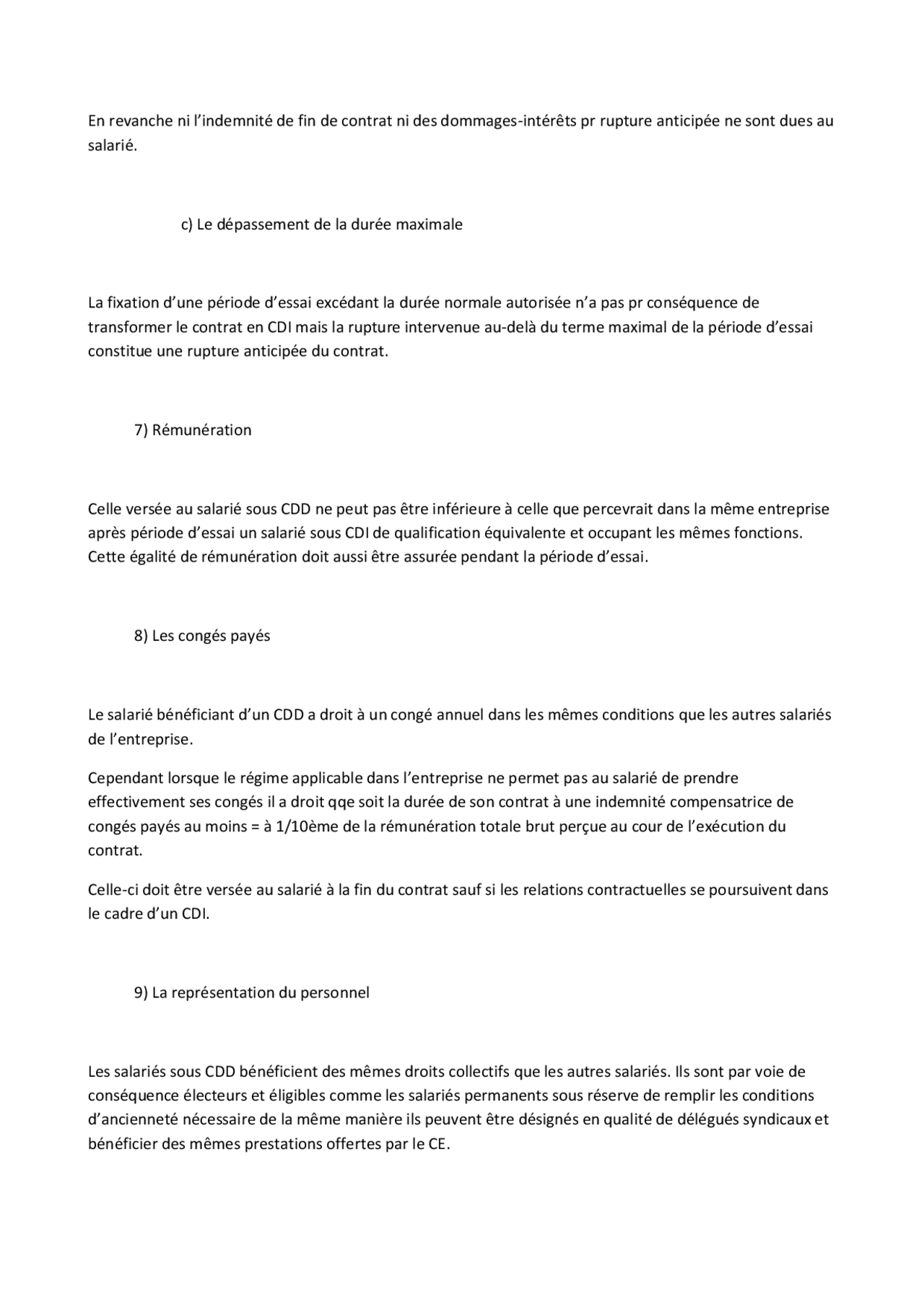 Notes Sur Les Contrats De Travail 3° Partie Docsity