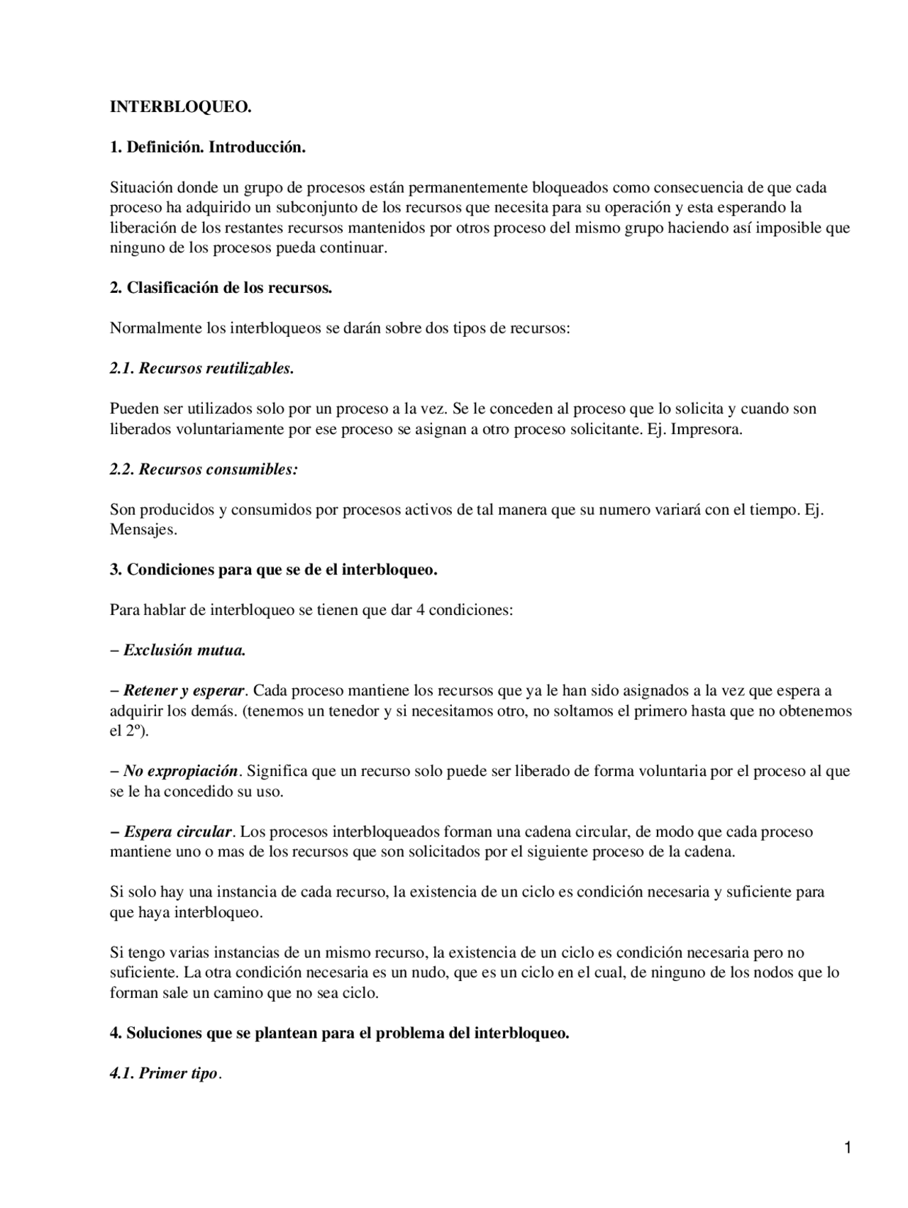 Apuntes sobre el Interbloqueo - Docsity