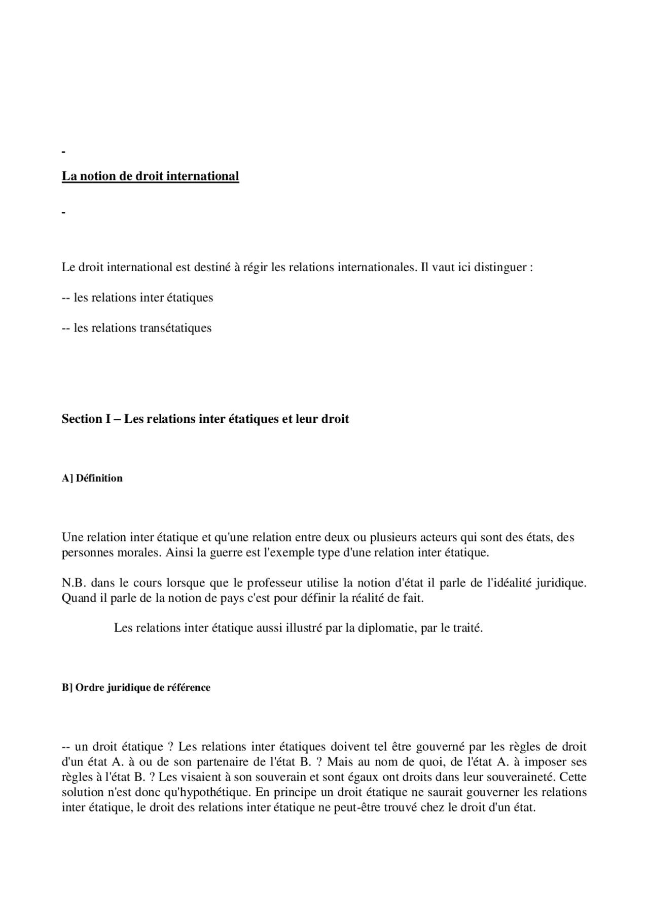 Notes Sur La Notion De Droit International Docsity