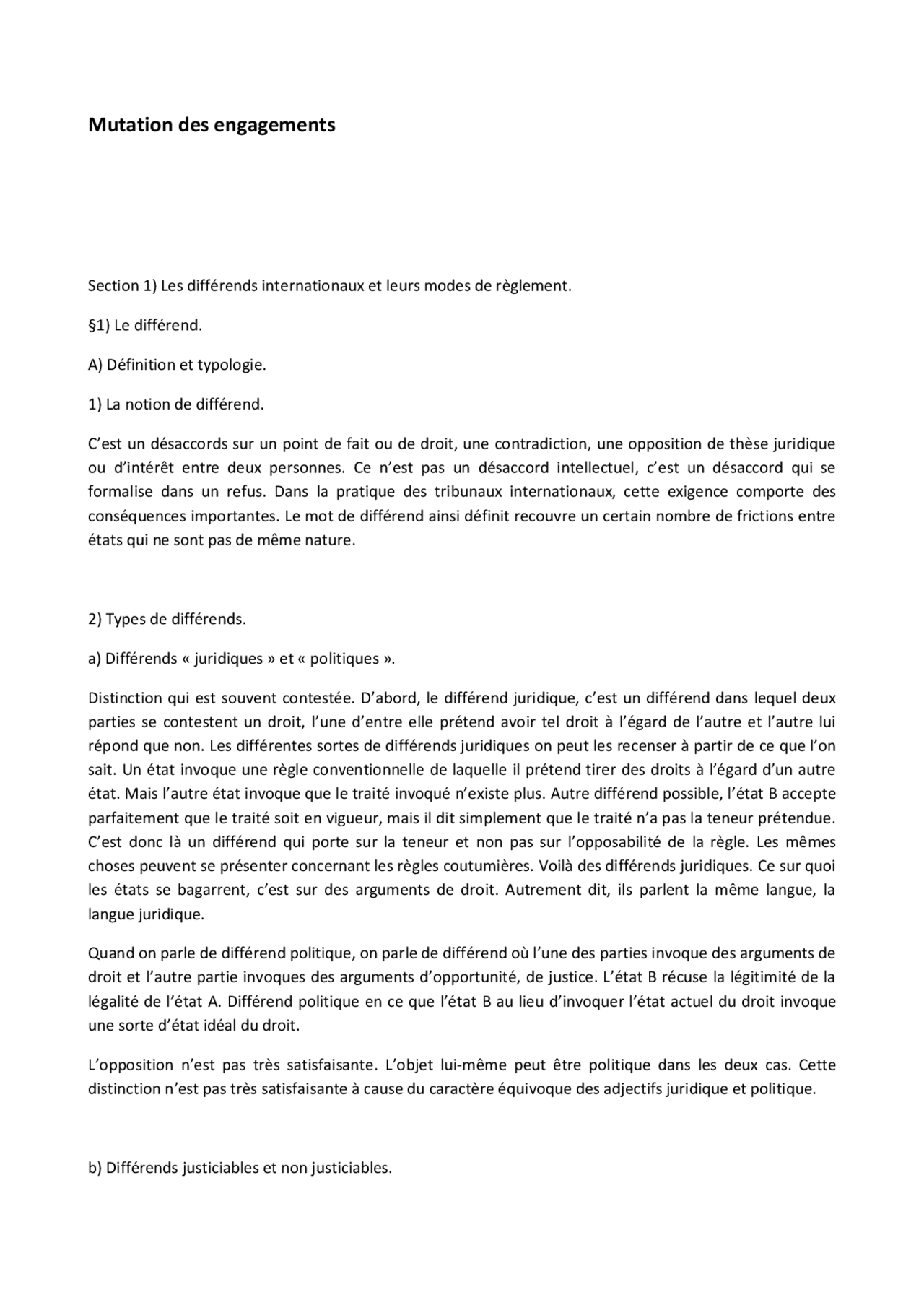 Notes Sur La Mutation Des Engagements 1° Partie Docsity