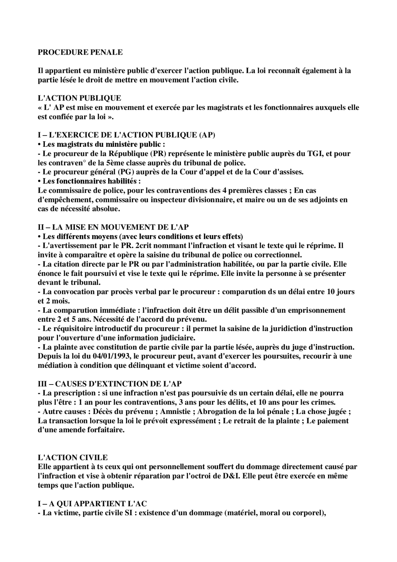 Notes Sur La Procédure Pénale Docsity