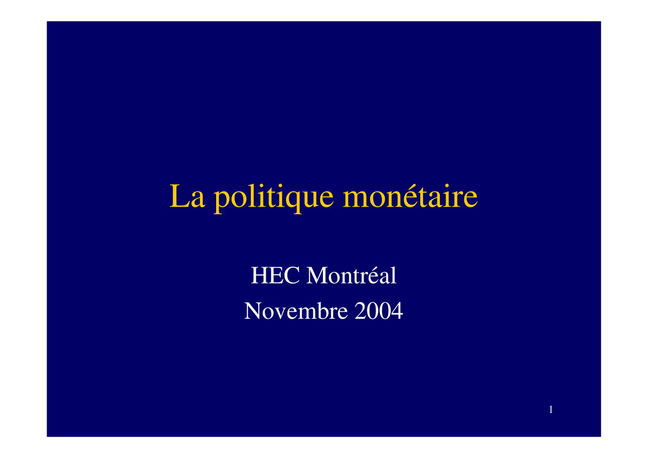 Notes Sur La Politique Monétaire 1° Partie Docsity