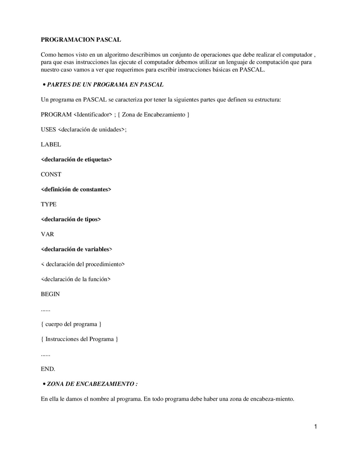 Apuntes Sobre La Programación Pascal Apuntes De Informática Docsity
