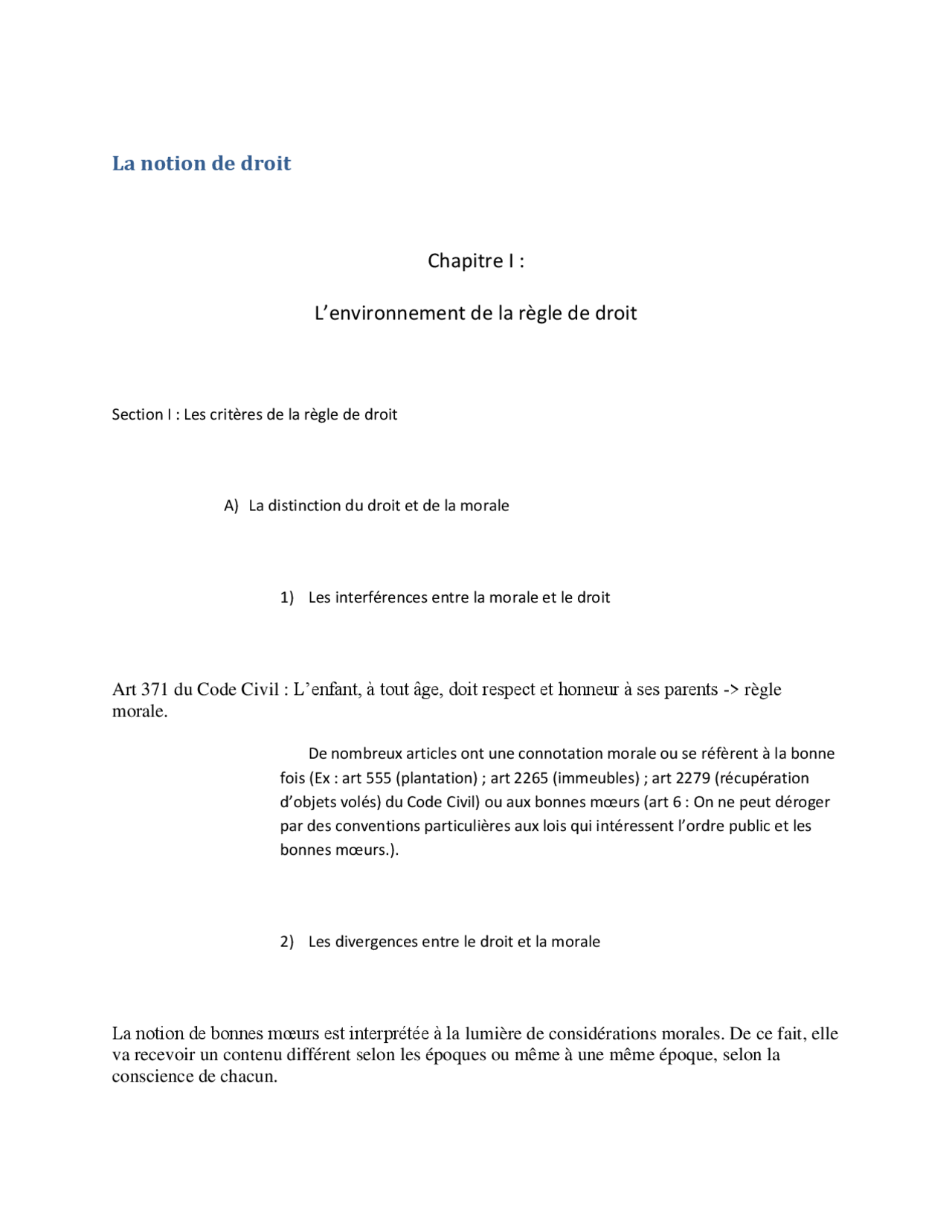 Notes Sur La Notion De Droit 1° Partie Docsity