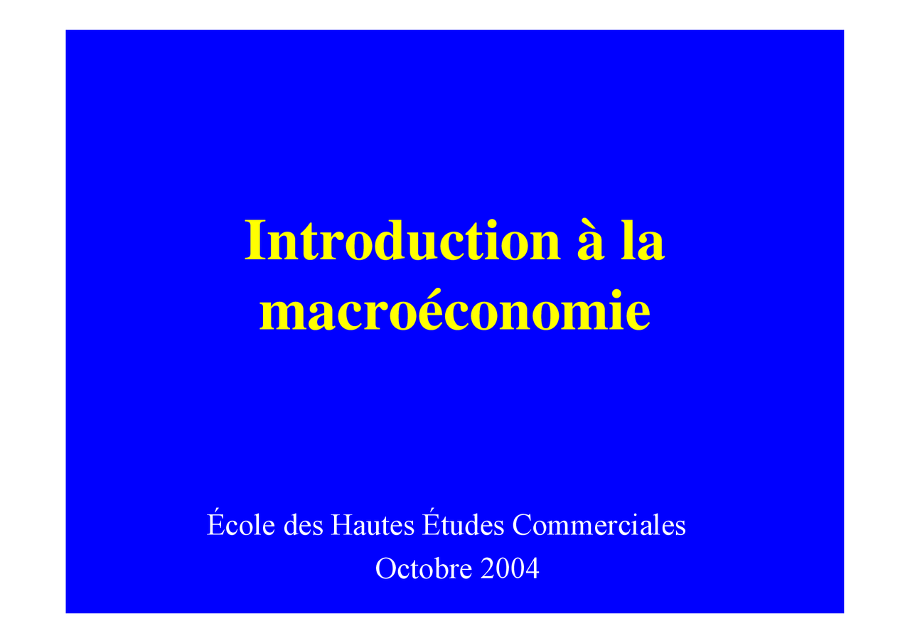 Notes Dintroduction à La Macroéconomie 1° Partie Docsity