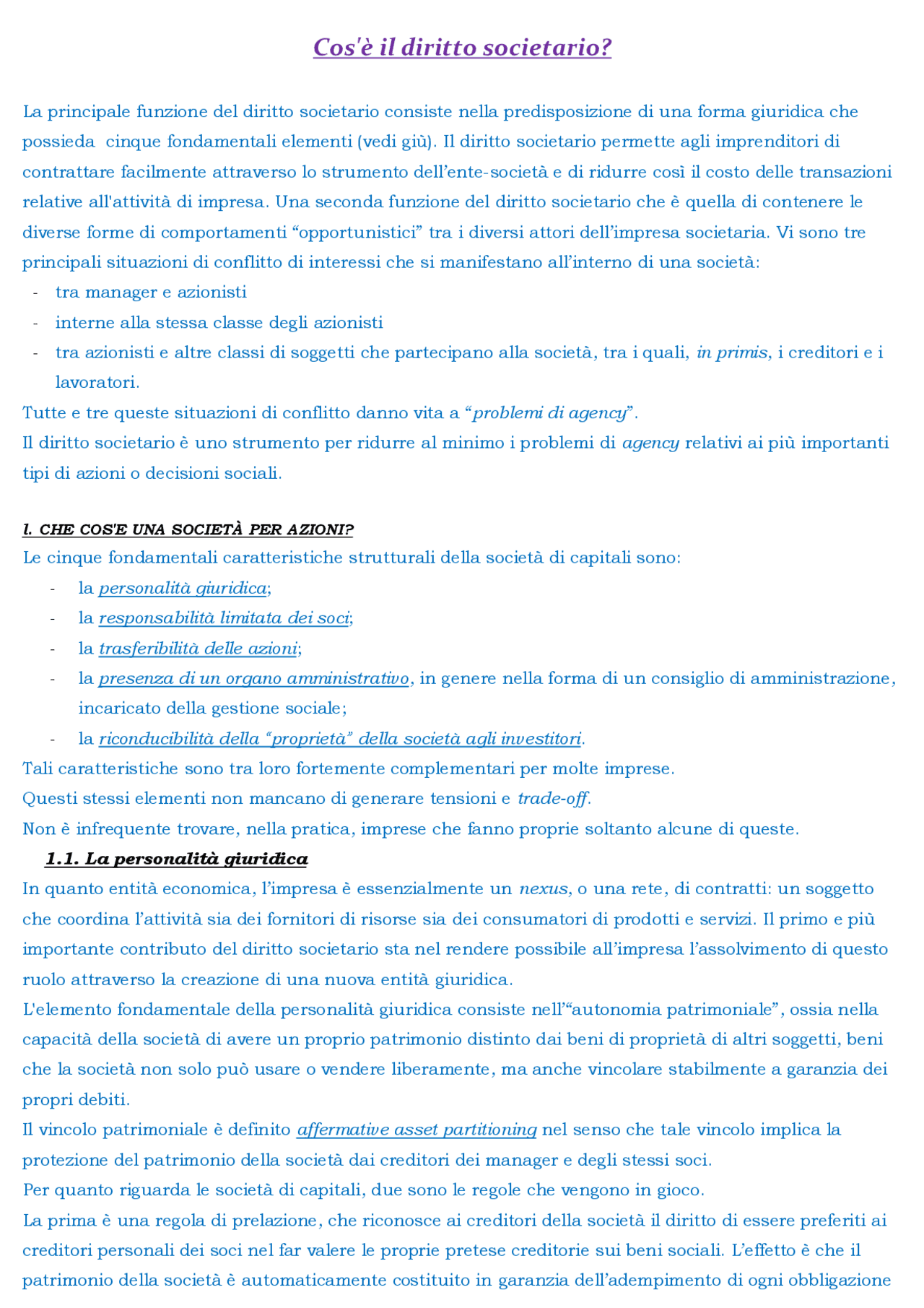 1 Che Cos è Il Diritto Societario Docsity