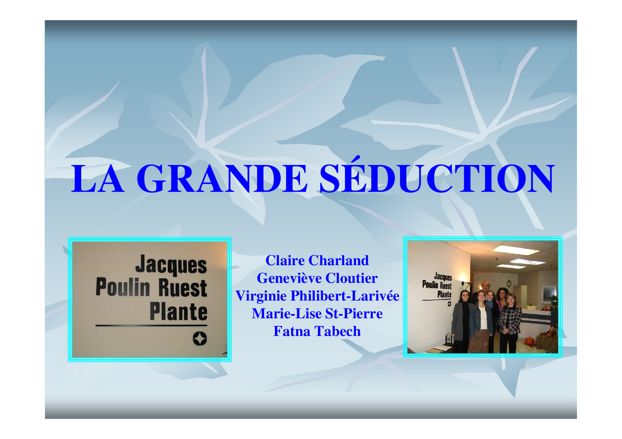 Notes Sur Le Thème De La Grande Séduction 1° Partie Docsity