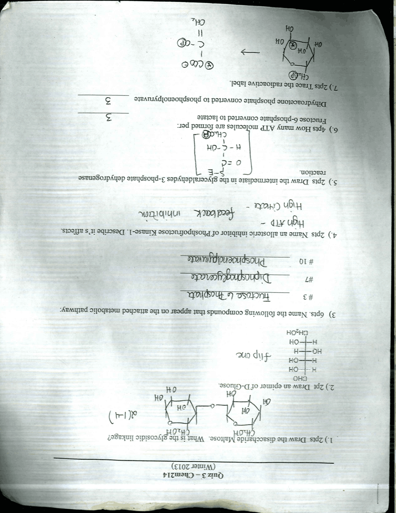 Quiz 3 Solution With Elementary Biochemistry Winter 2013 Chem 214