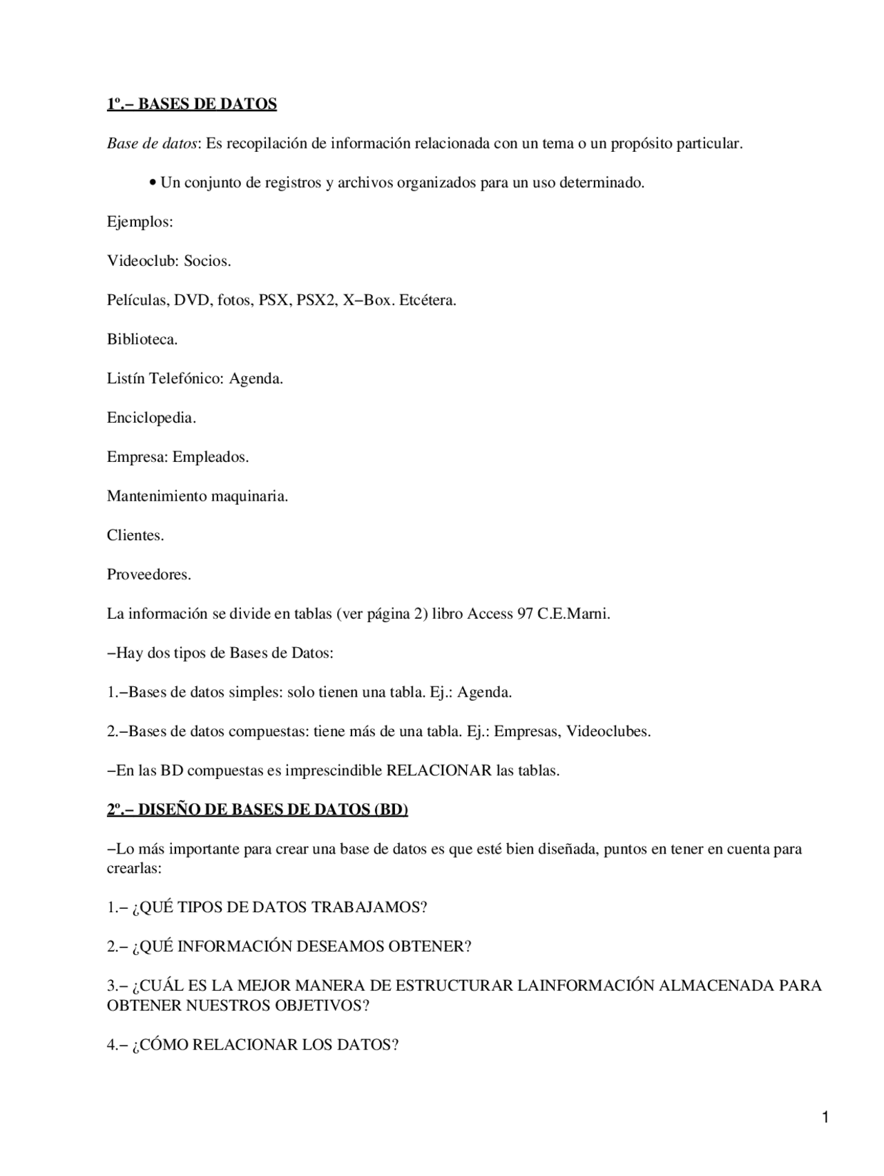 Apuntes Sobre Base De Datos Docsity