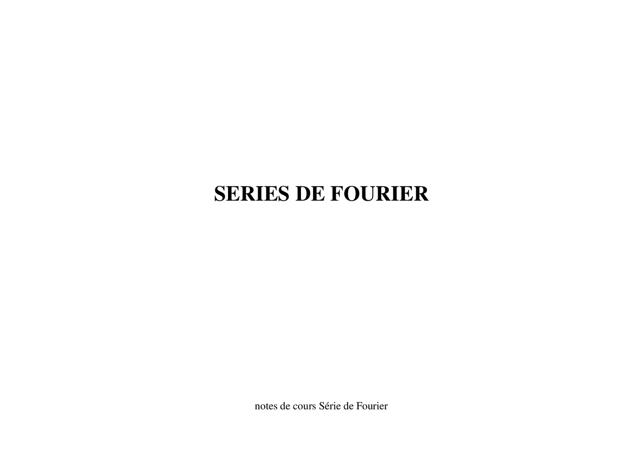 Notes Sur Les Series De Fourier Docsity
