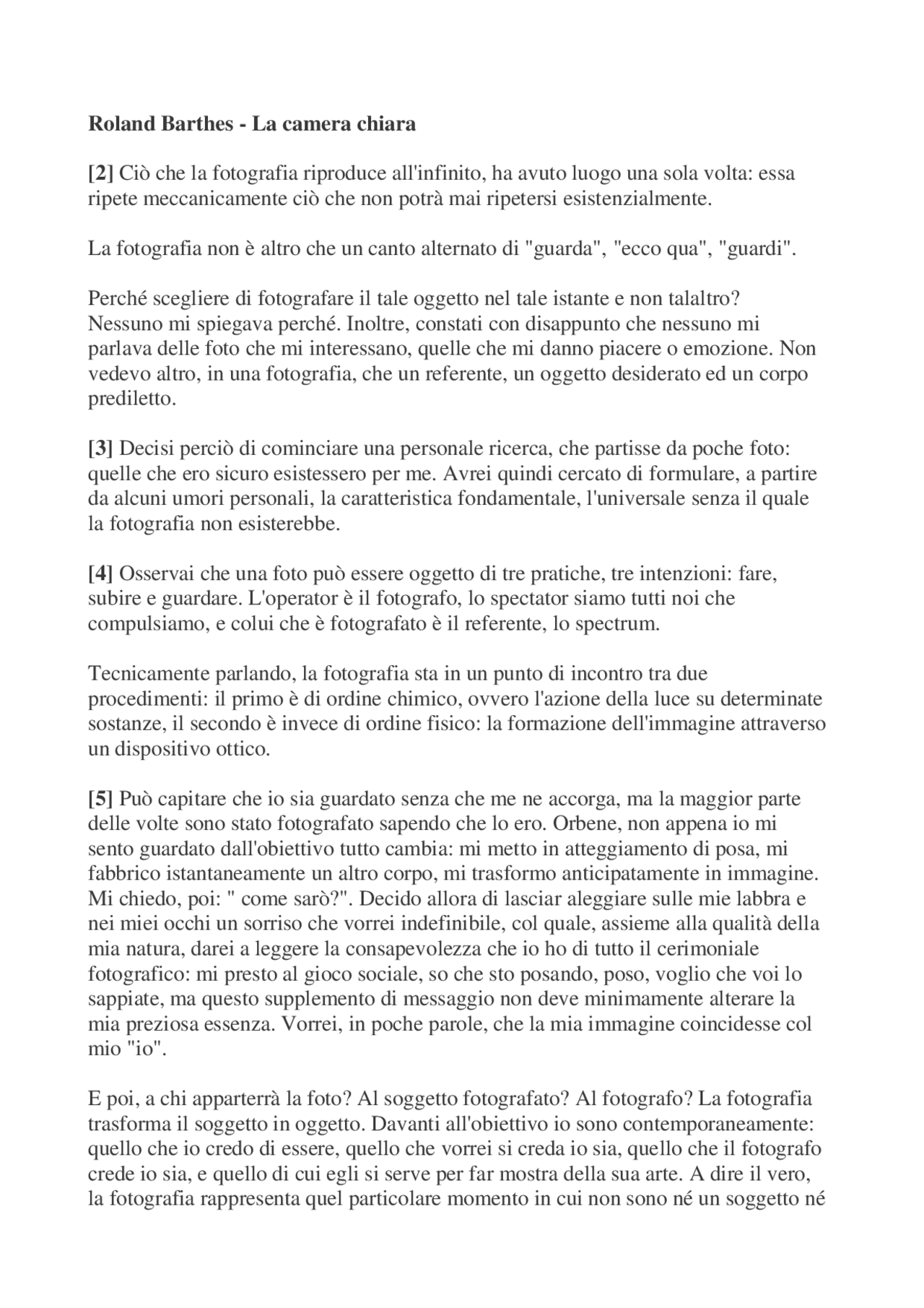 Roland Barthes La Camera Chiara Sintesi Del Corso Di Arte Docsity