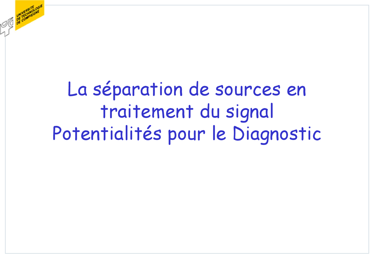 Notes Sur La Séparation De Sources En Traitement Du Signal Docsity