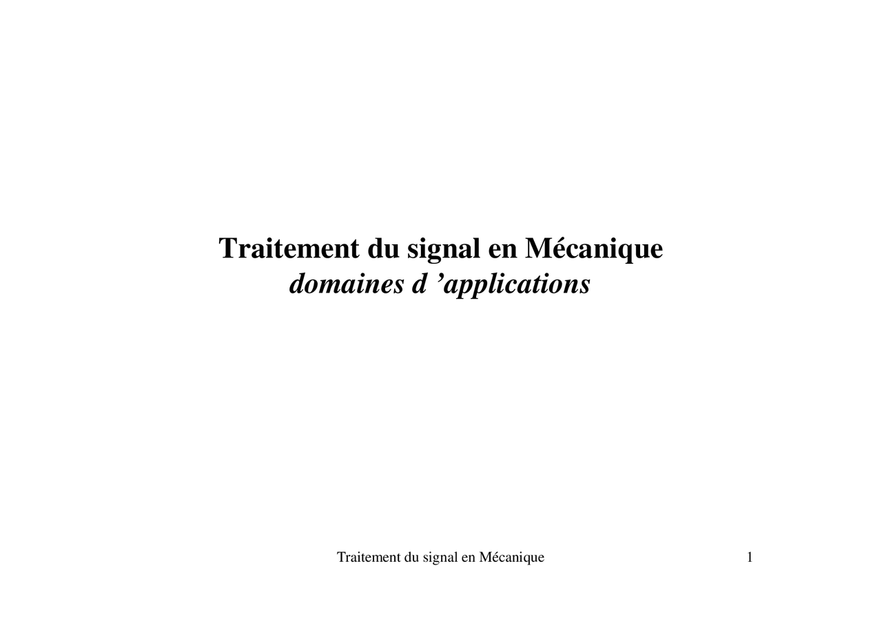 Notes Sur Le Traitement Du Signal En Mécanique Docsity