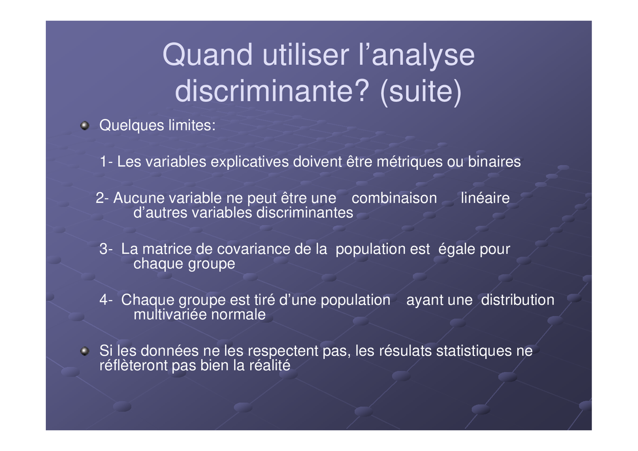 Notes sur l'analyse discriminante - 2° partie | Notes Logique | Docsity