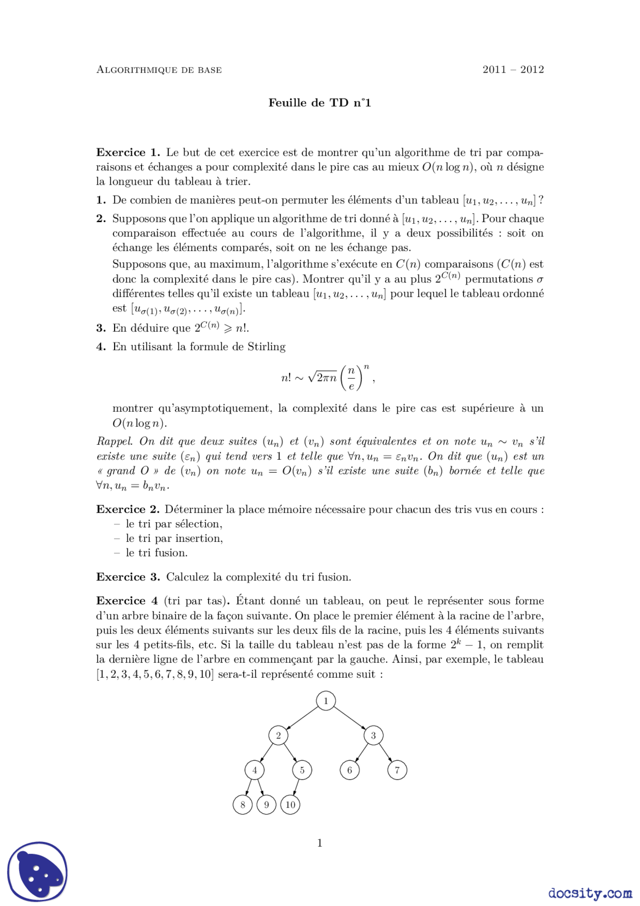 Exercices De Mathématiques Sur Les Algorithmes Docsity