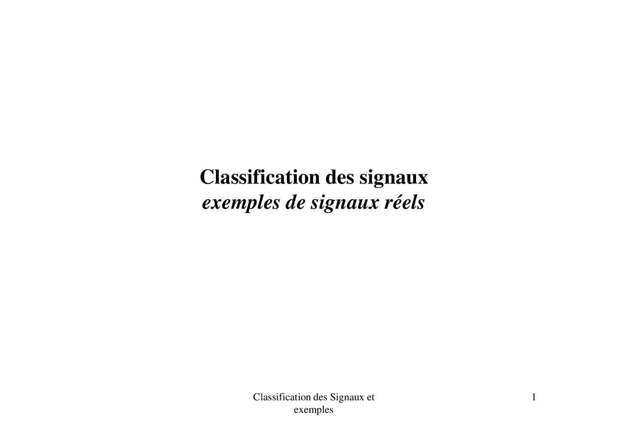 Notes Sur La Classification Des Signaux 1° Partie Docsity