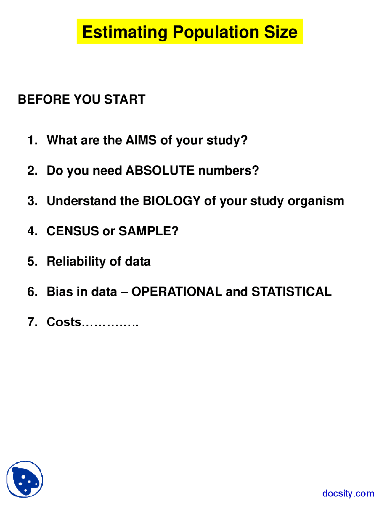 Introduction To Sampling Ecology Lecture Slides Docsity