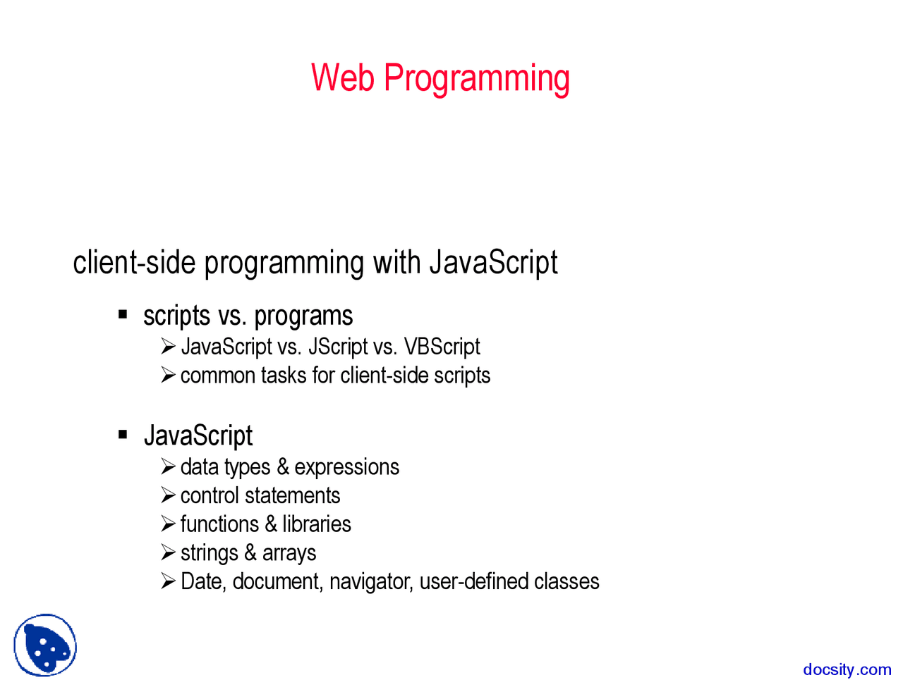 Web Programming Introduction To Java Script Lecture Slides Docsity 7277