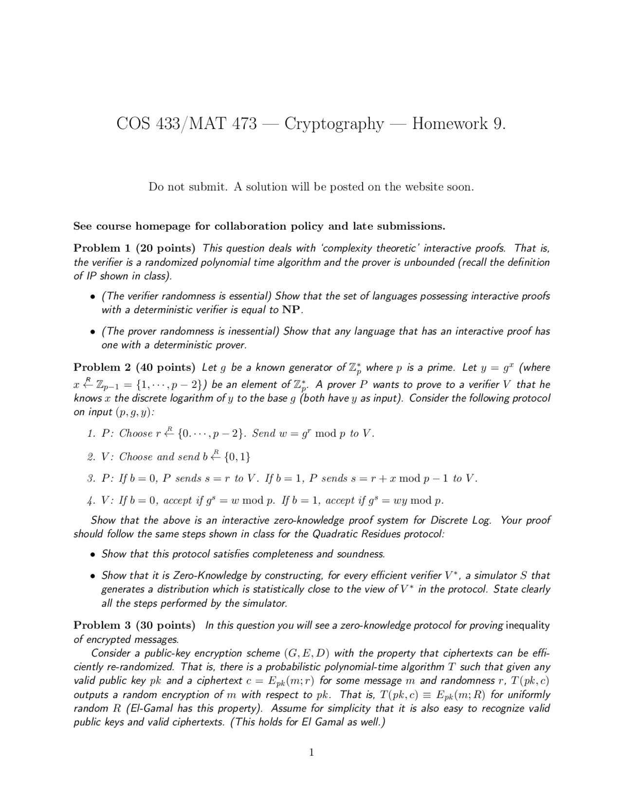 Complexity Theoretic Introduction To Cryptography Homework Docsity