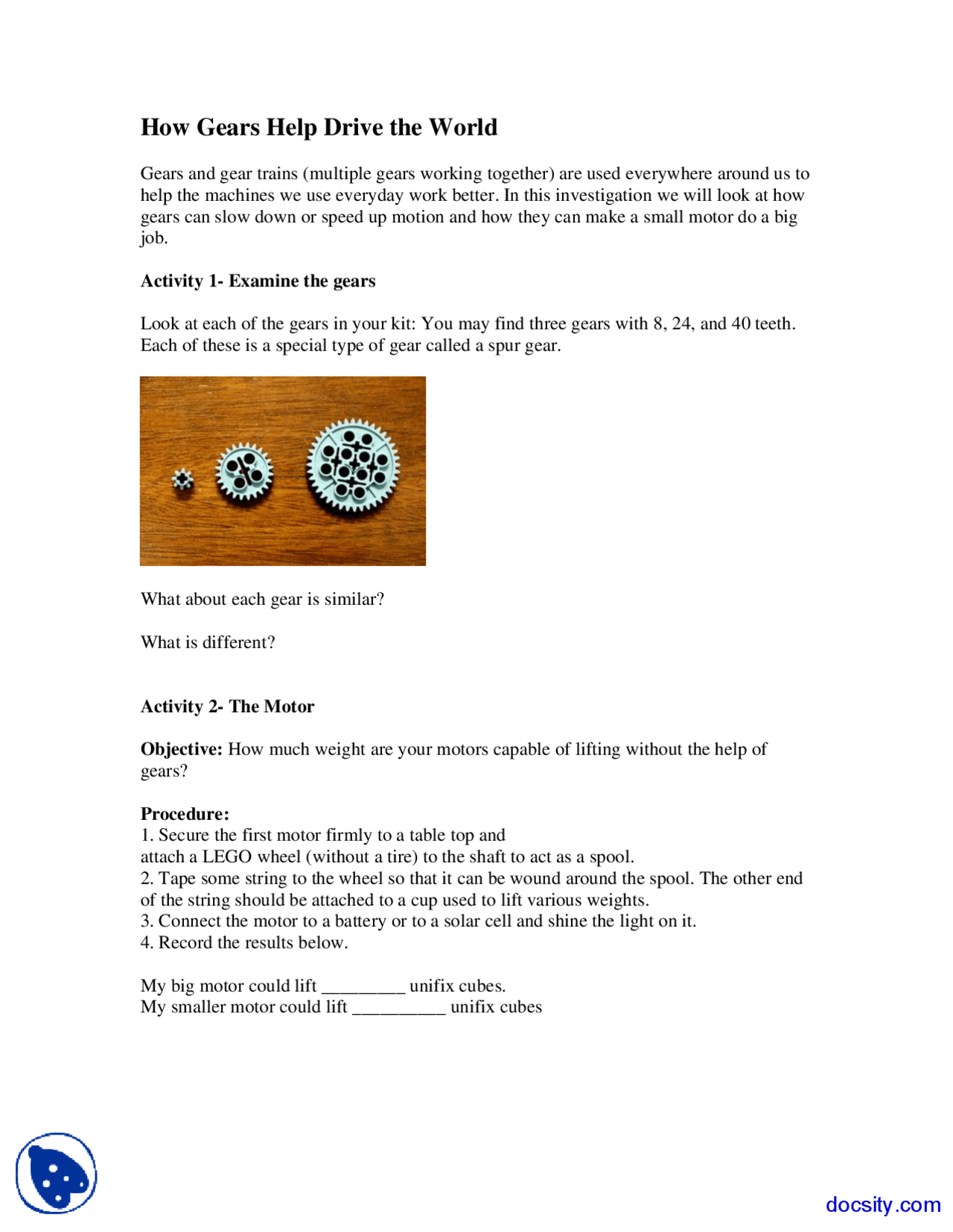 Gears Engineering Lecture Notes Docsity