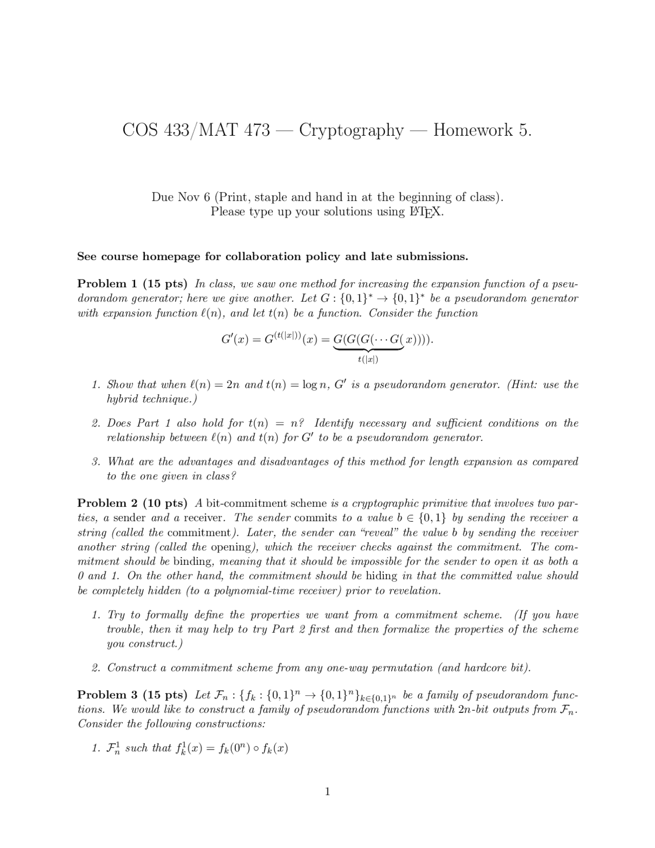 Cryptography Homework 5 Pseudorandom Generators And Functions Exercises Cryptography And