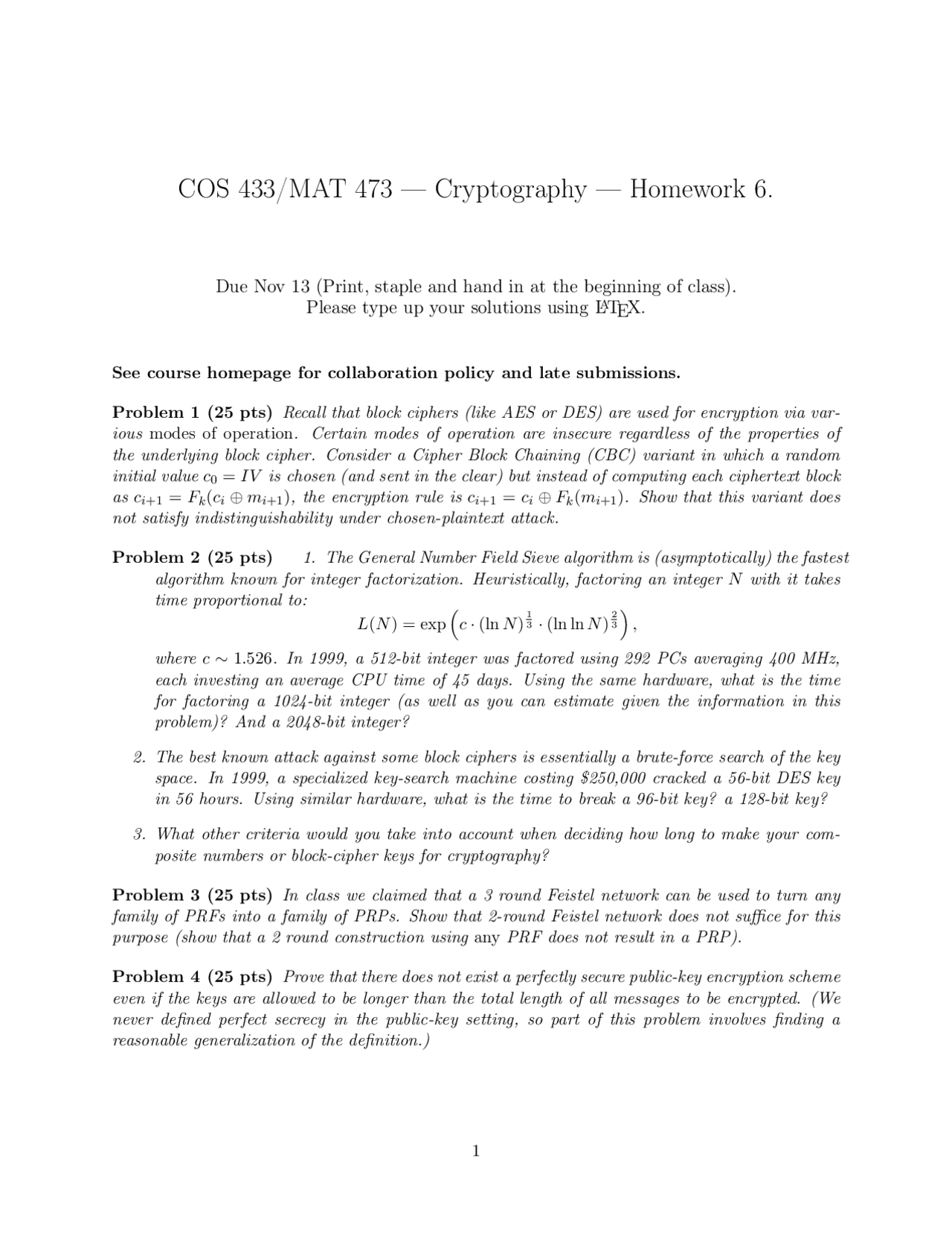 Block Ciphers Introduction To Cryptography Homework Exercises