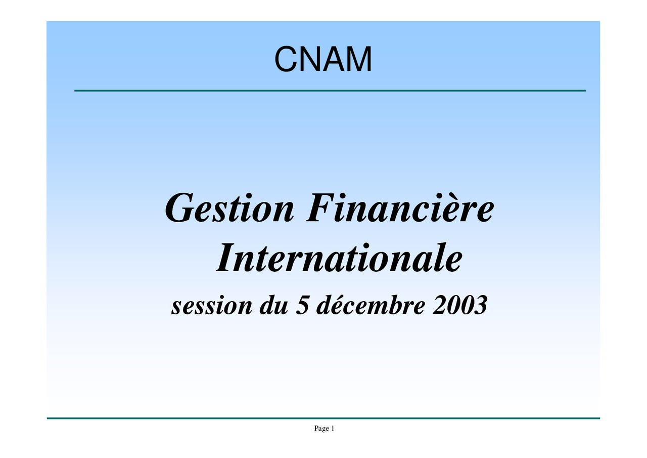 Notes Sur La Gestion Financière Internationale 1° Partie Docsity