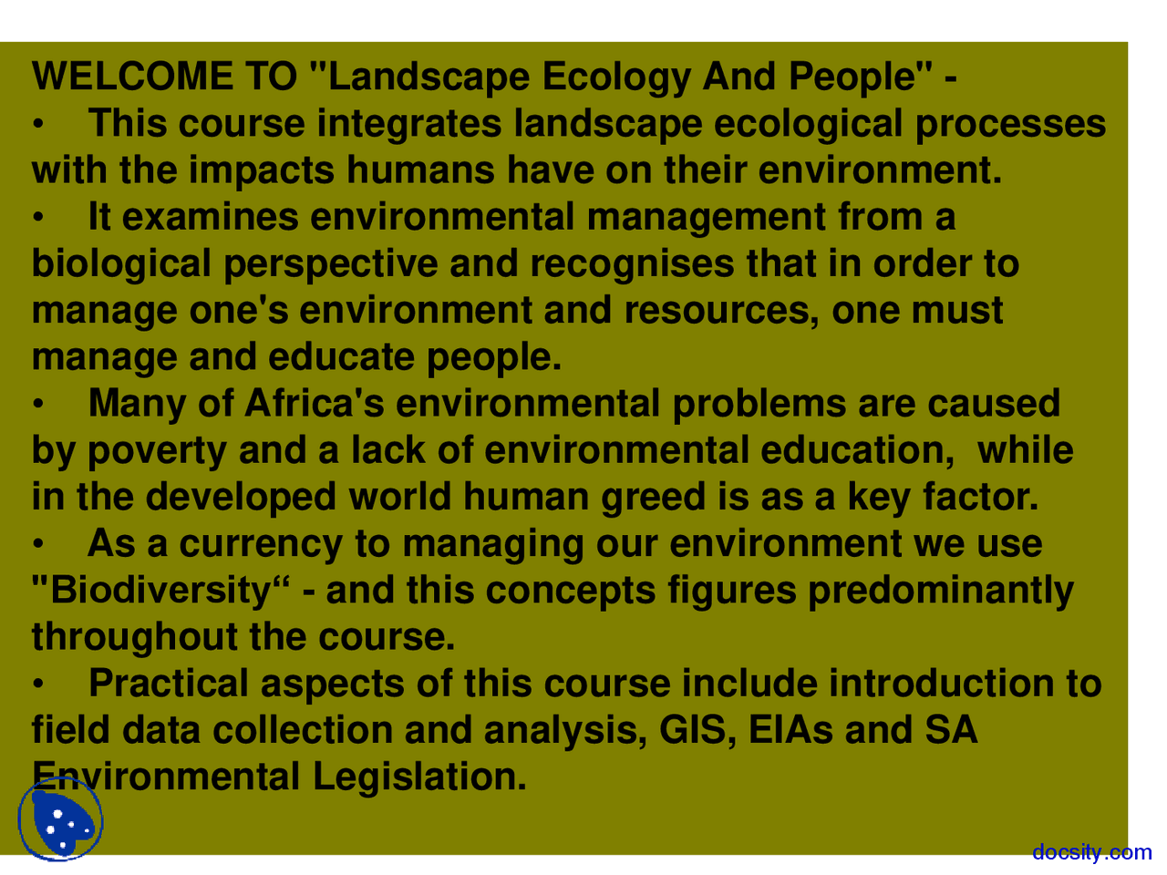 Biodiversity Landscape Ecology And People Lecture Slides Docsity