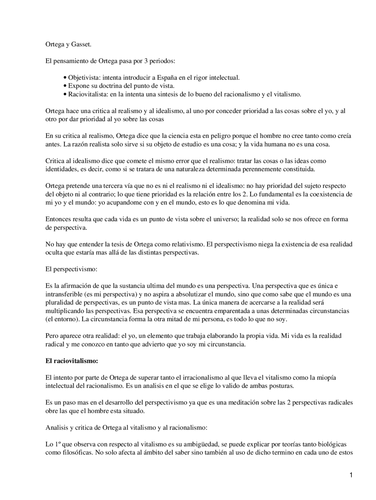 Apuntes Sobre Ortega Y Gasset Docsity
