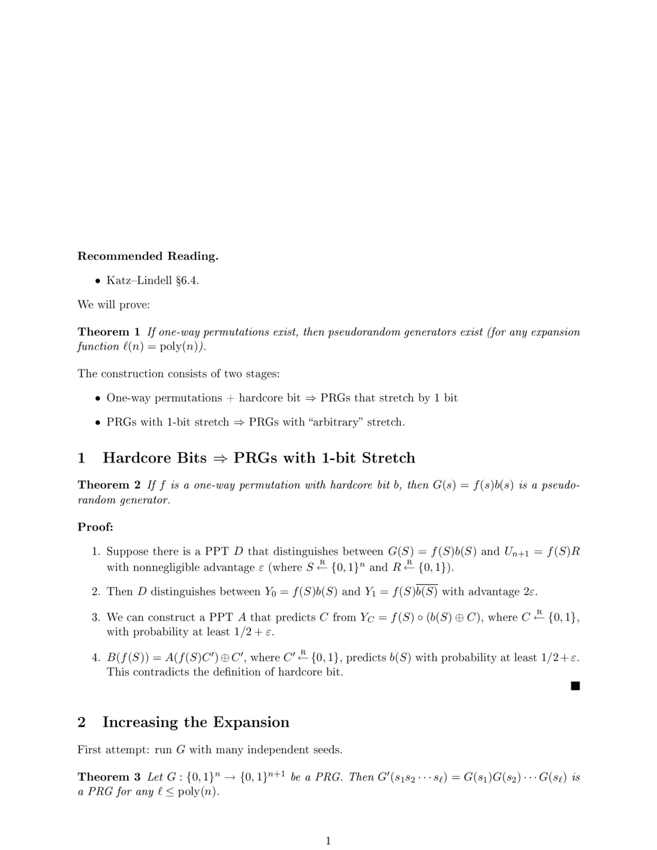 Constructing Pseudorandom Generators Introduction To Cryptography