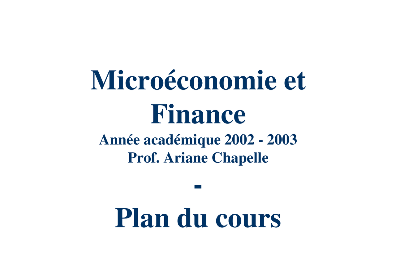 Notes Sur La Microéconomie Et La Finance 1° Partie Docsity