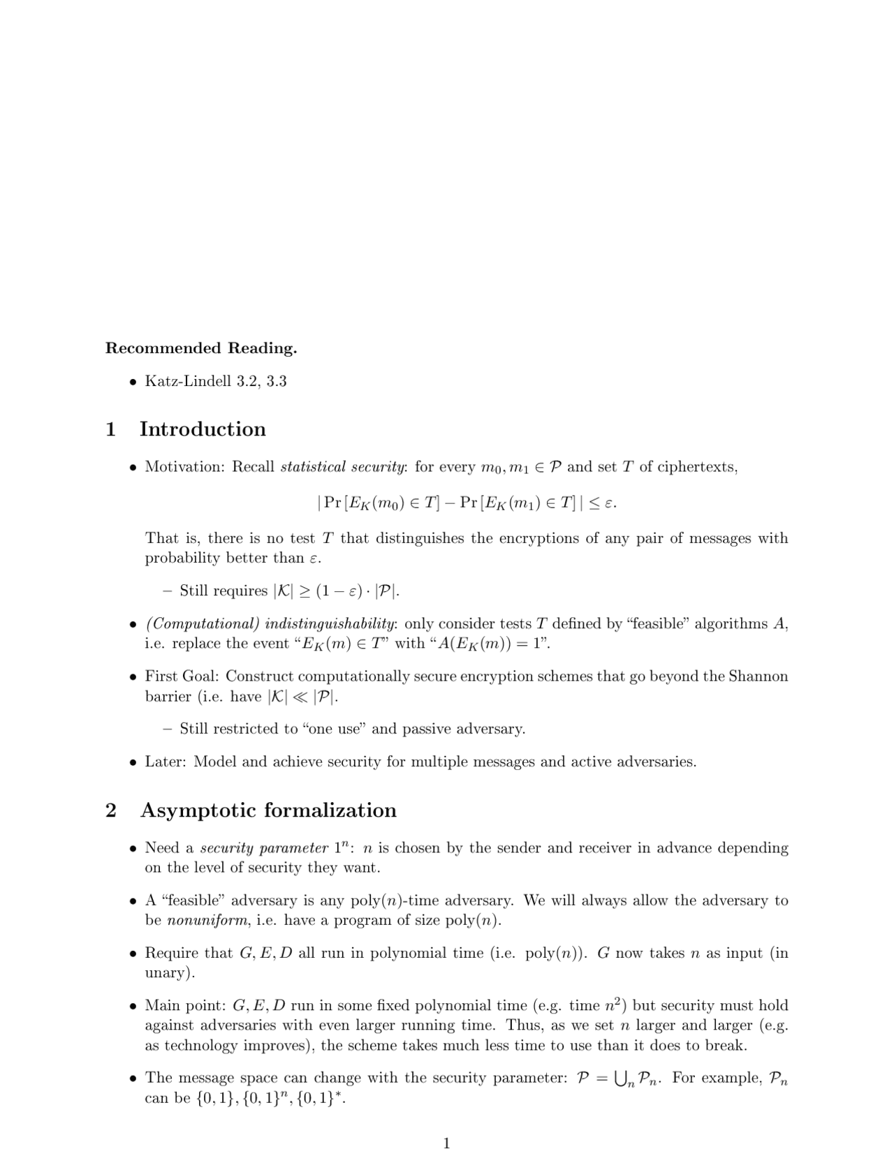 Private Key Encryption Computational Security Introduction To