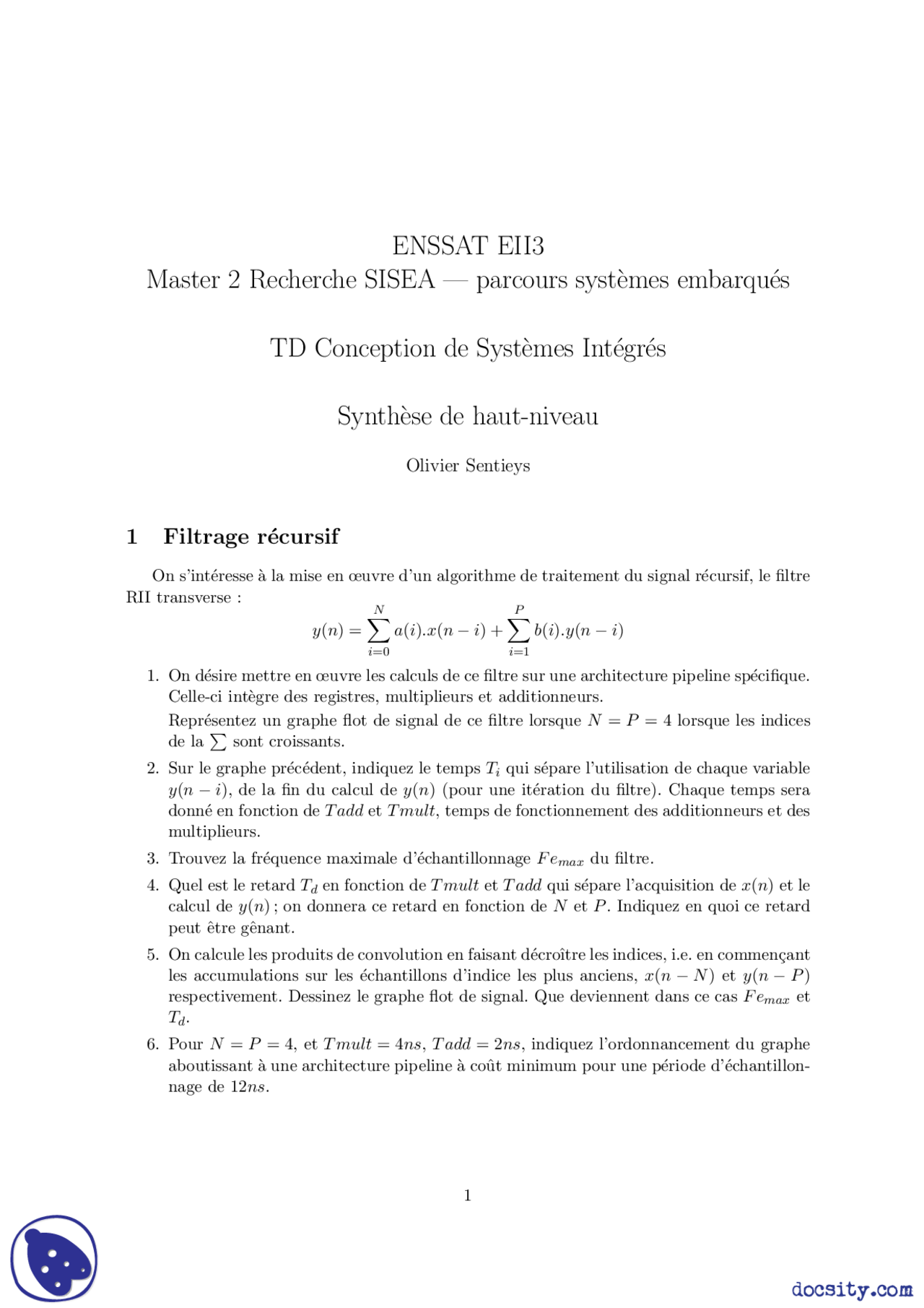 Exercices Sur La Conception De Système Docsity
