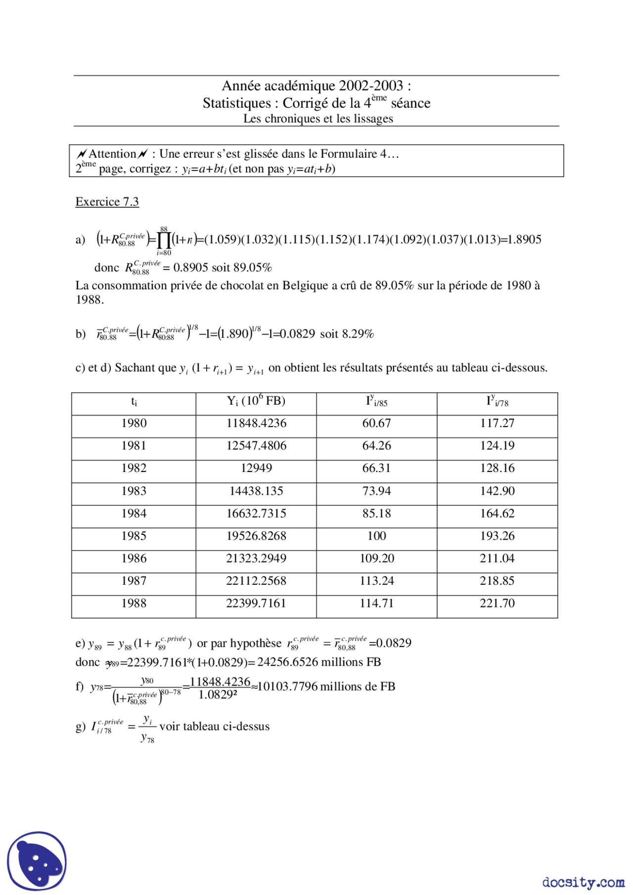 Exercices De Statistiques Docsity