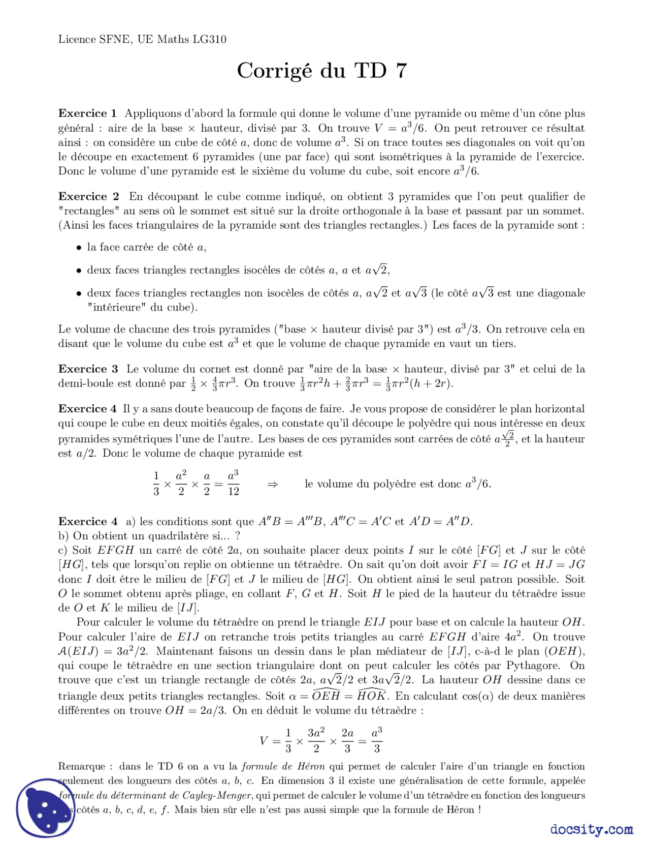 Exercices De Mathématiques Docsity