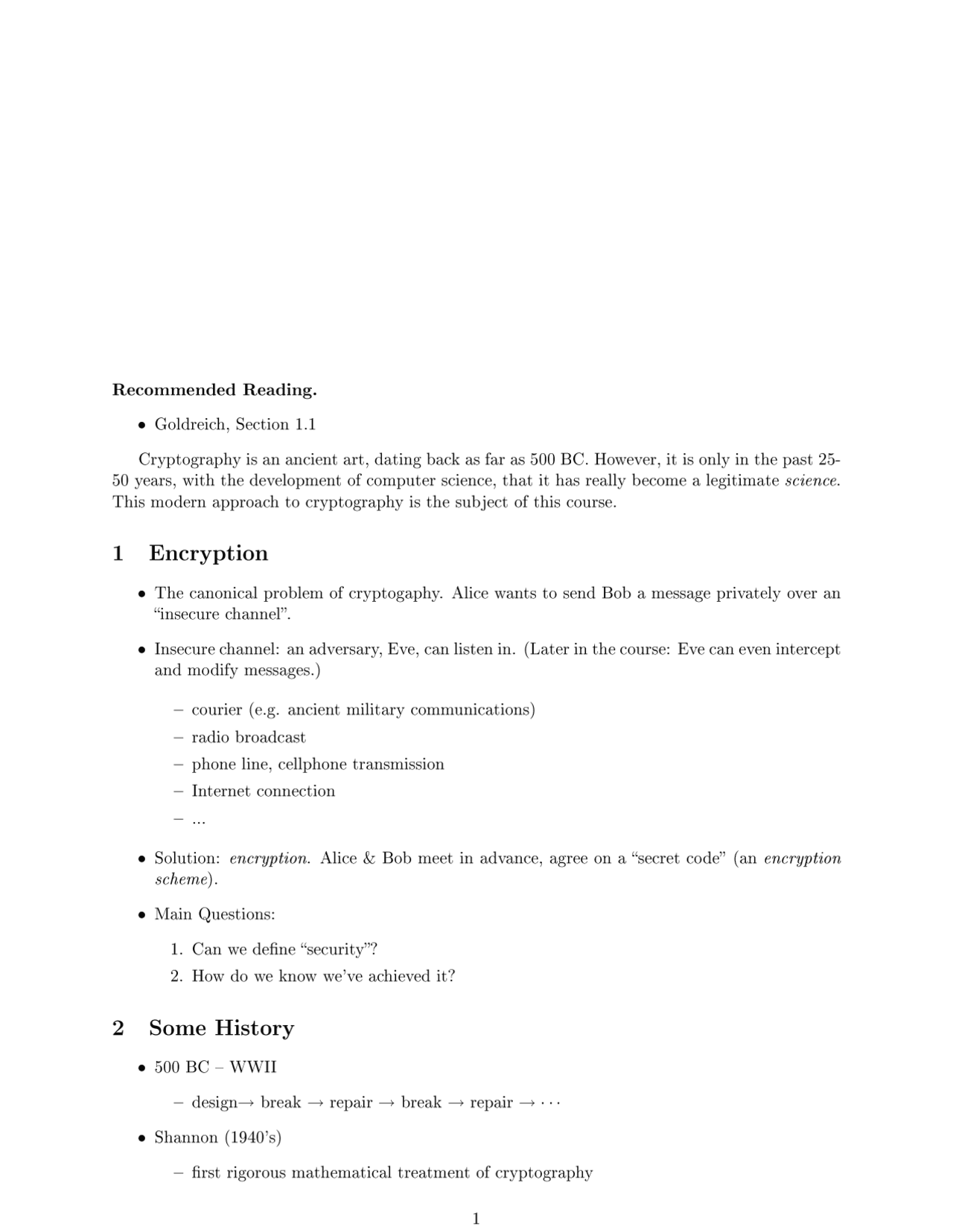Encryption Introduction To Cryptography Lecture Notes Docsity