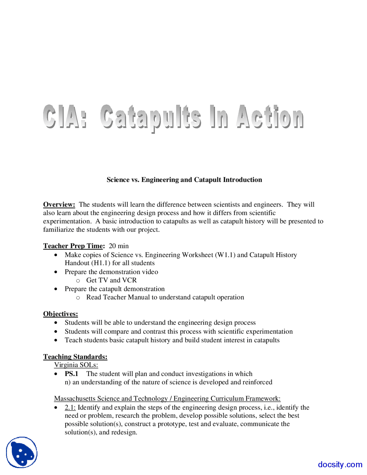 Engineering And Catapult Introduction Engineering Lecture Notes Docsity